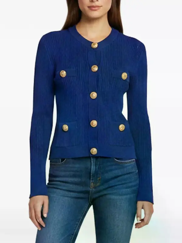 Balmain Pointelle Rib-knit Cardigan - Blue