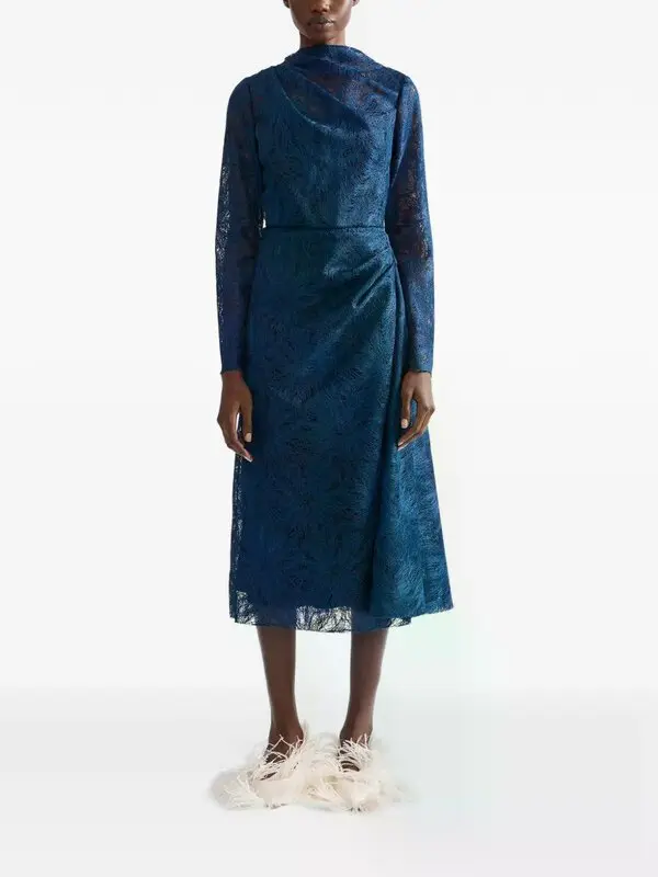 Erdem Draped Floral-lace Midi Dress - Blue