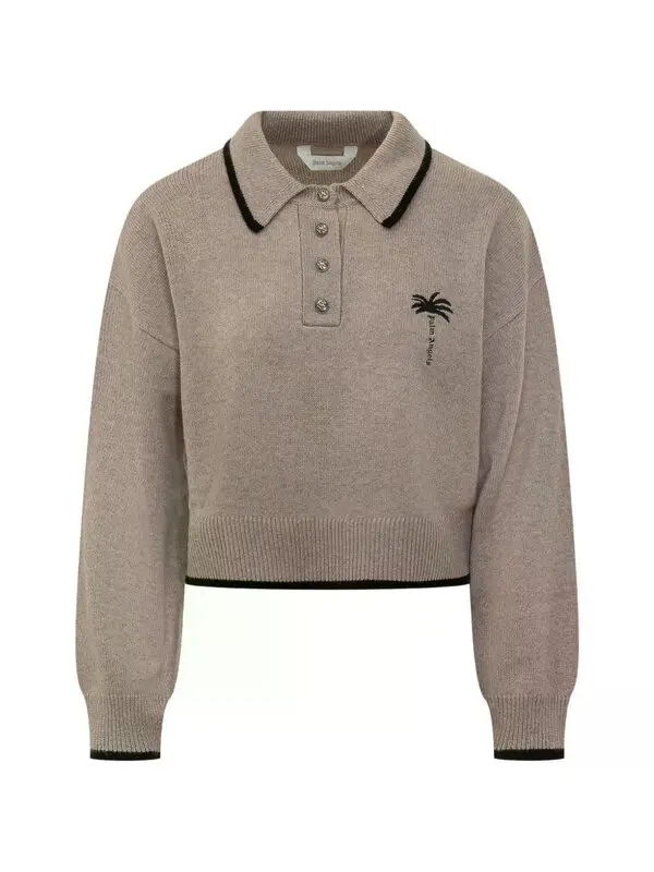 Palm Angels Palm Shadow Knit Polo Shirt - Neutrals