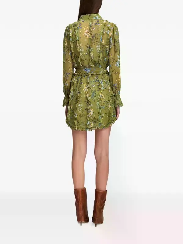 Cinq À Sept Estelle Ruffled Floral-print Mini Dress - Green