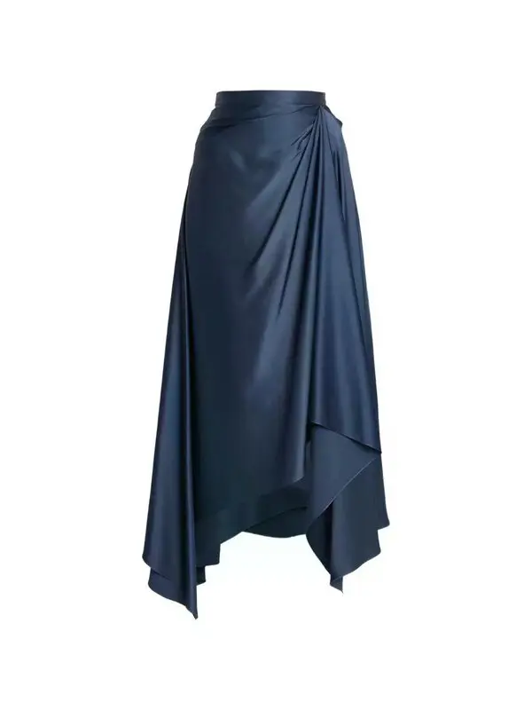 Erdem Satin Draped Midi Skirt - Blue