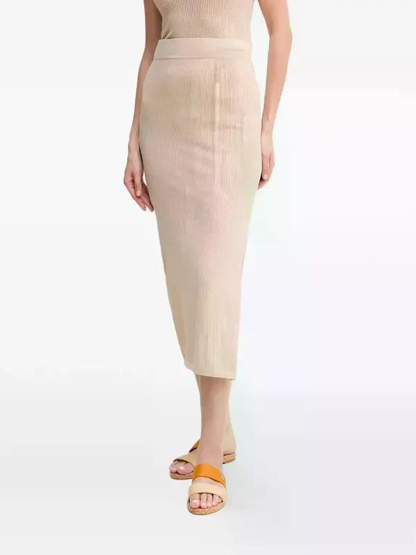 Dkny Ribbed Side-slit Midi Skirt - Neutrals