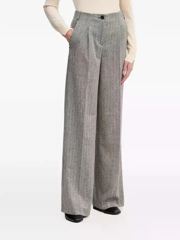 Sisley Herringbone Wide Trousers - Grey