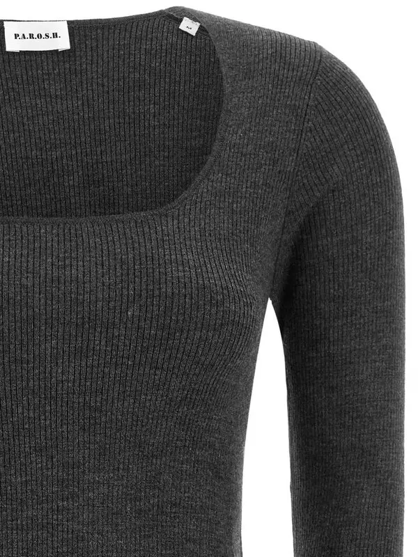 P.a.r.o.s.h Ribbed Square-neck Sweater - Grey