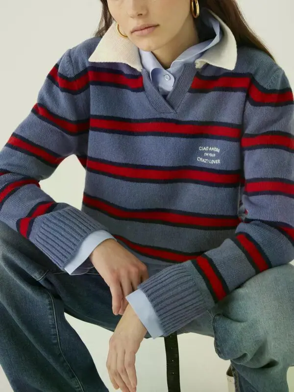 Giada Benincasa Crazy Lover Striped Embroidered Sweater