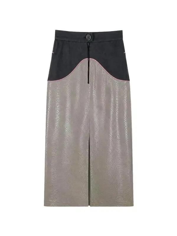 WALK OF SHAME Snake-effect Panelled Midi Skirt