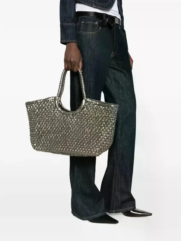 Dragon Diffusion Nantucket Cactus Woven Leather Tote Bag - Silver