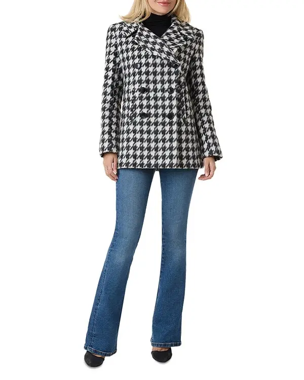 Sofia Cashmere Double Breasted Houndstooth Peacoat - Black