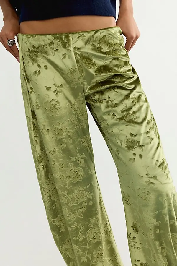 Free People Radiance Low-rise Velvet Pull-on Pants - Moss Tree