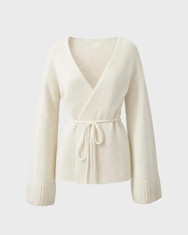 WAKAKUU Cardigan Cashmere Wool Wrap - Pearl