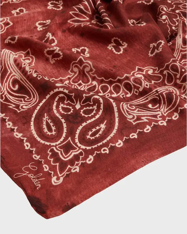 GOLDEN GOOSE Scarf Foulard Paisley Print Silk - Dark Red