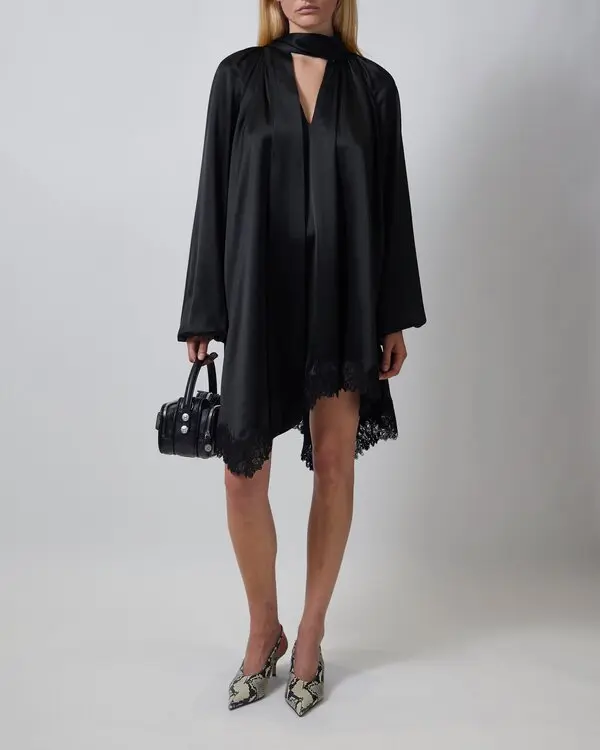 MALINA Dress Satin Lace Hem Mini