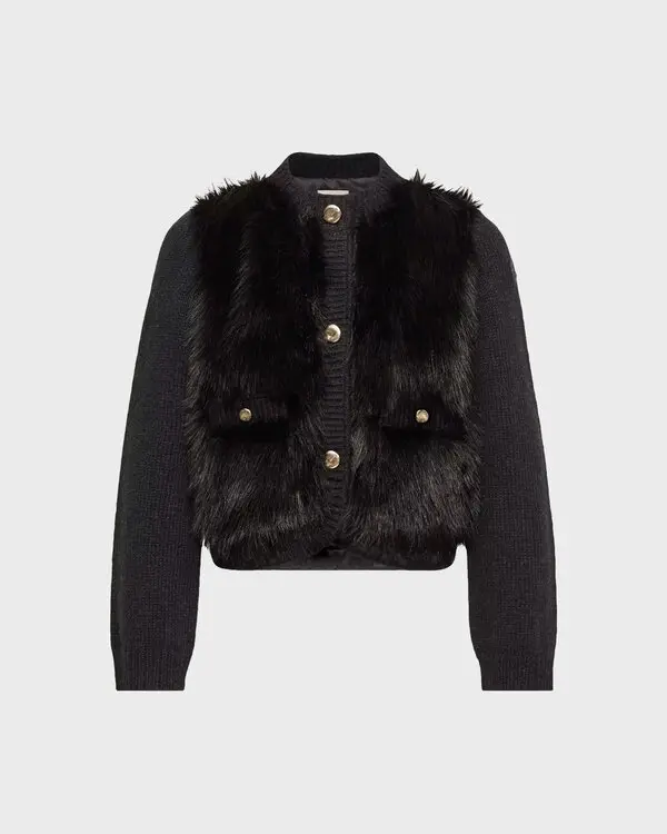 Moncler Cardigan Padded Alpaca & Wool Blend - Black