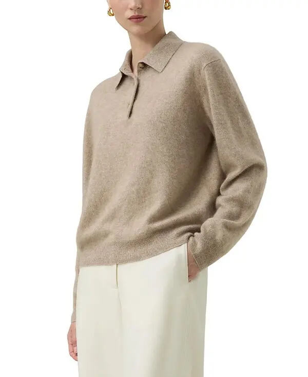 Lilysilk Brushed Cashmere Polo Sweater - Camel
