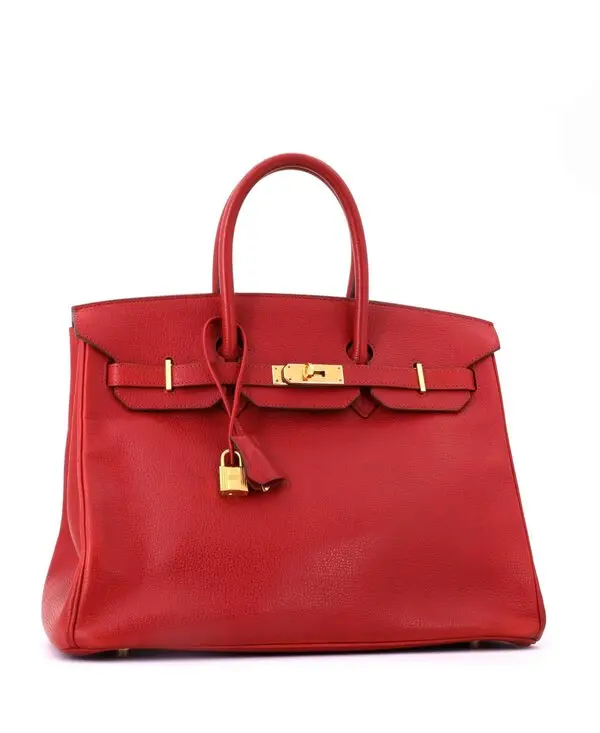 Hermès Birkin 35 Handbag Red Vache Liegee With Gold Hardware