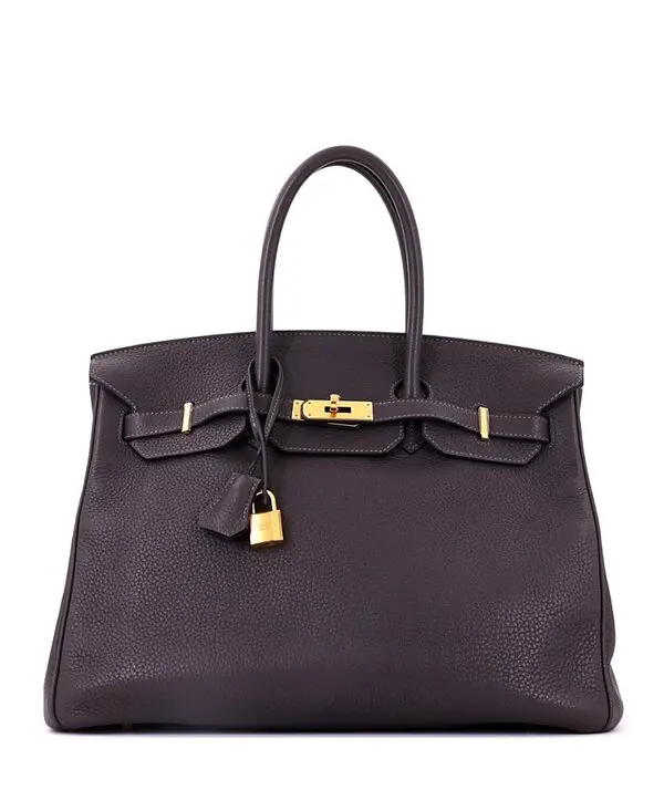 Hermès Birkin 35 Handbag Grey Clemence With Gold Hardware