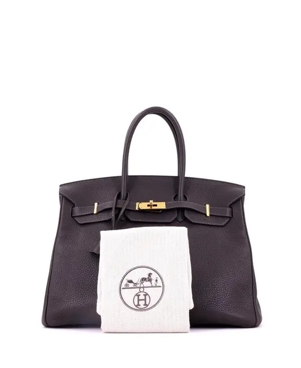 Hermès Birkin 35 Handbag Grey Clemence With Gold Hardware