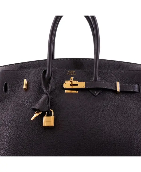 Hermès Birkin 35 Handbag Grey Clemence With Gold Hardware
