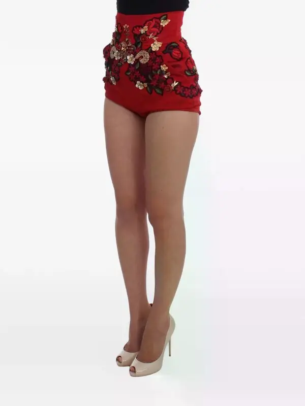 Dolce & Gabbana Floral-embroidered Crystal-embellished Shorts - Red
