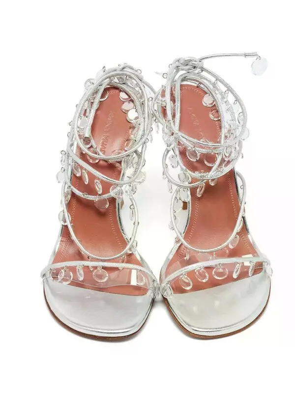Amina Muaddi Tina Crystal-embellished Ankle-strap Sandals - Silver