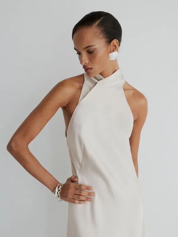 ATELIER Satin High-neck Open-back Maxi Dress