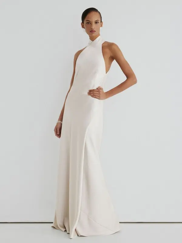 ATELIER Satin High-neck Open-back Maxi Dress