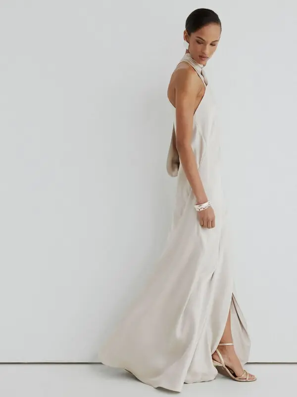 ATELIER Satin High-neck Open-back Maxi Dress