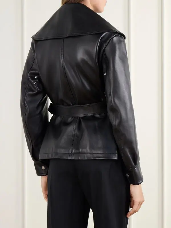 Alexander McQueen Belted Draped Leather Jacket