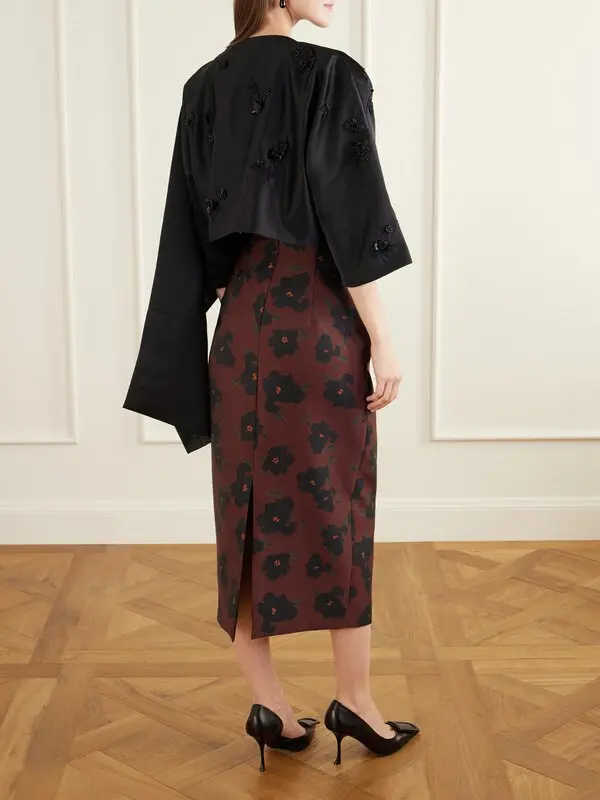 Bernadette Leo Cropped Embellished Crepe Cape