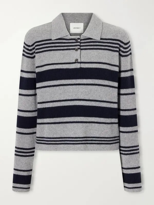 LISA YANG Tinna Striped Ribbed Cashmere Sweater