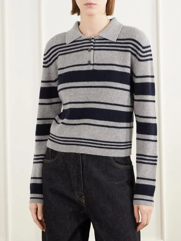 LISA YANG Tinna Striped Ribbed Cashmere Sweater