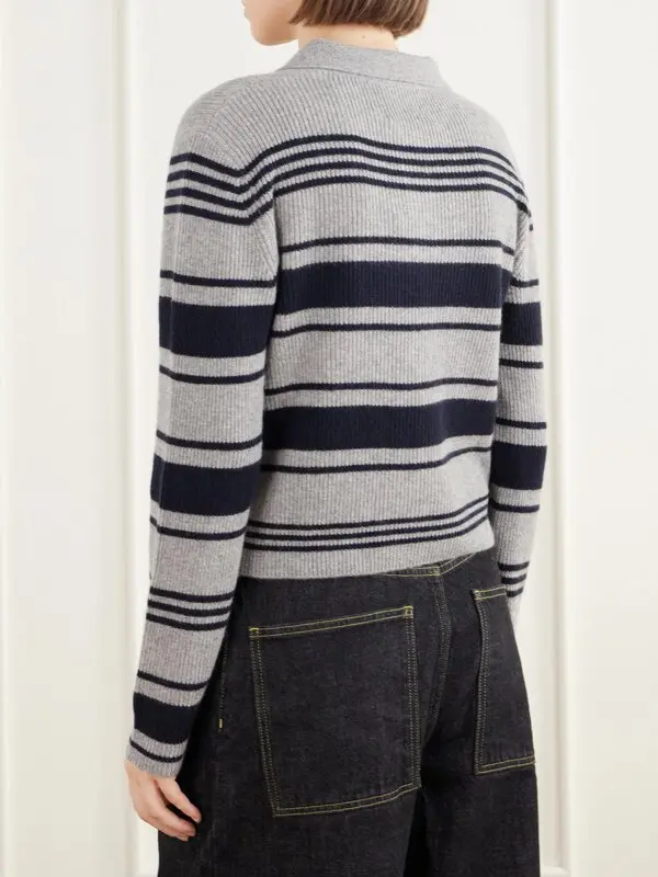 LISA YANG Tinna Striped Ribbed Cashmere Sweater