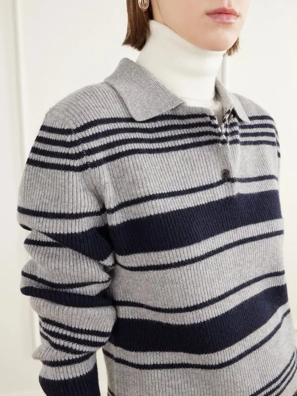LISA YANG Tinna Striped Ribbed Cashmere Sweater