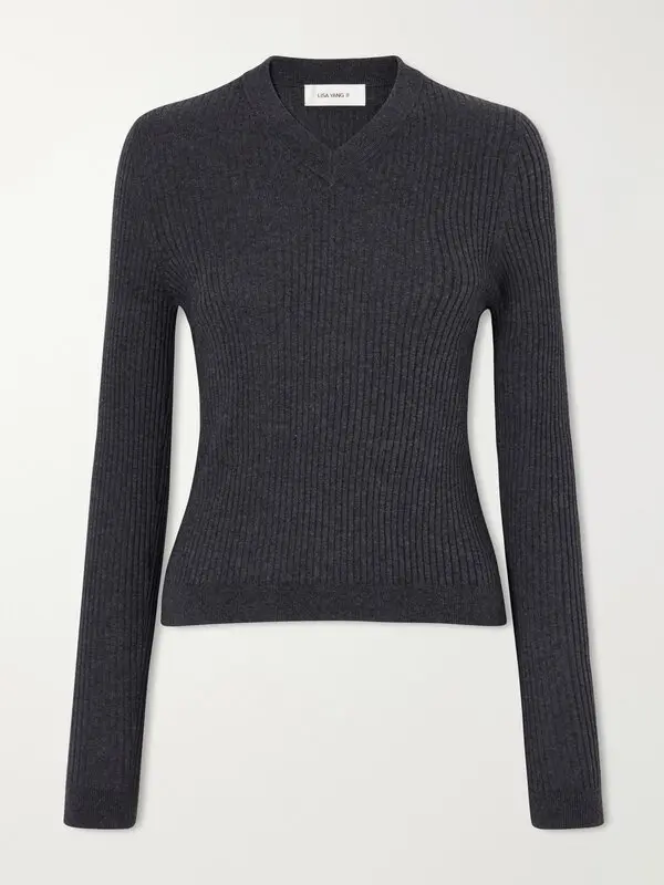 LISA YANG Marguerite Ribbed Cotton And Cashmere-blend Sweater - Gray