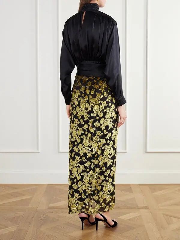 Balmain Belted Gathered Silk-satin Blouse