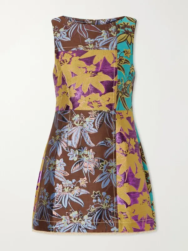 ALEMAIS Bodie Frayed Patchwork Floral-jacquard Mini Dress - Multi
