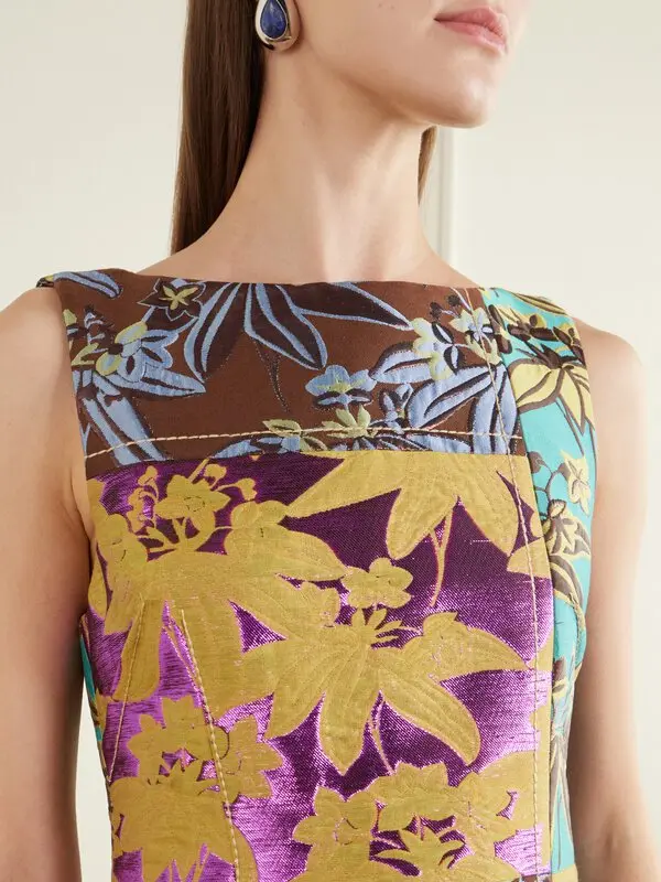 ALEMAIS Bodie Frayed Patchwork Floral-jacquard Mini Dress