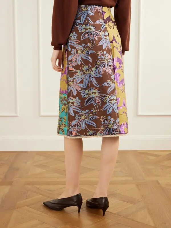 ALEMAIS Bodie Frayed Patchwork Floral-jacquard Midi Skirt