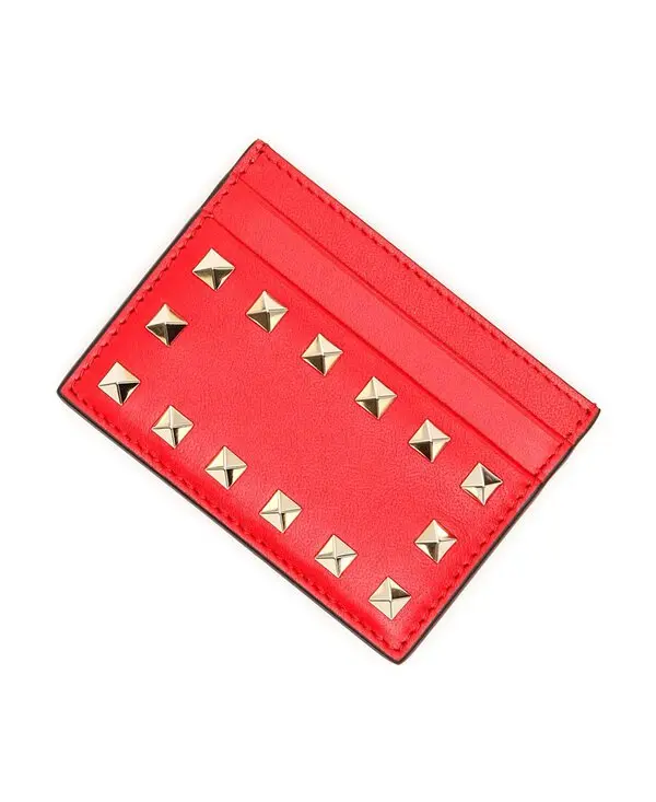 Valentino Garavani Rockstud Leather Cardholder - Red