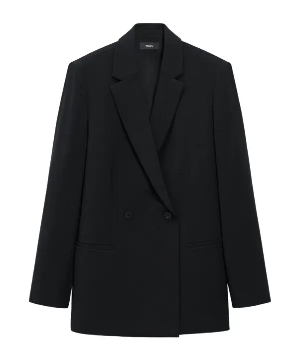 Theory Admiral Crepe Relaxed Double-breasted Blazer - Black