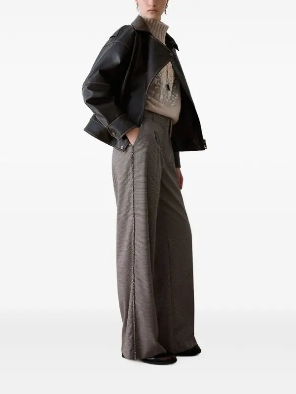 Liu Jo Frayed Houndstooth Wide-leg Pants