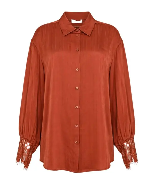 TWINSET Lace-cuff Button-down Shirt - Rust-red