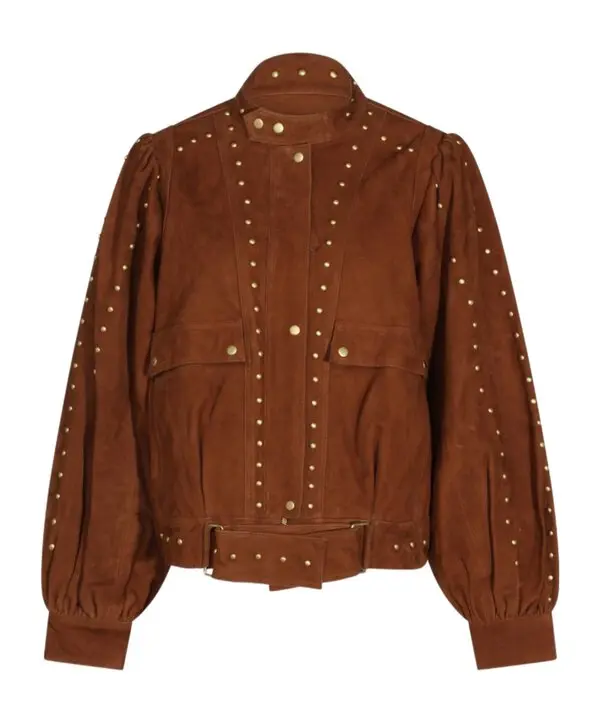 Farm Rio Studded Puff-sleeve Jacket - Brown