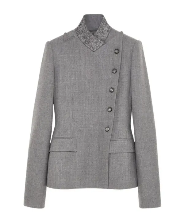 Alexander McQueen Wool Pinstripe Cross Lapel Jacket - Grey