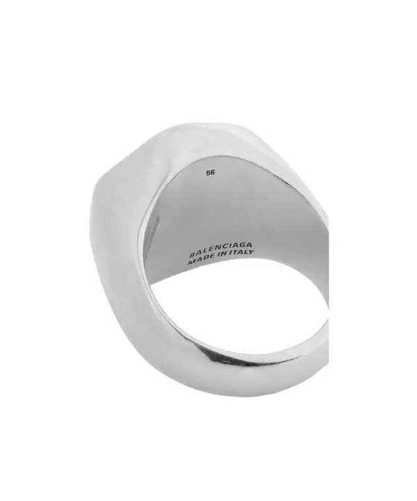 Balenciaga Anchor Crest Signet Ring In Antique Silver