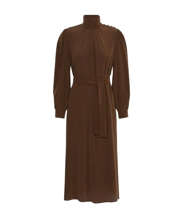 Max Mara Silk Crepe De Chine Dress - Brown