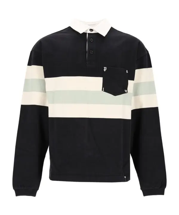 Palm Angels Palm Type Stripe Long Sleeve Polo Shirt