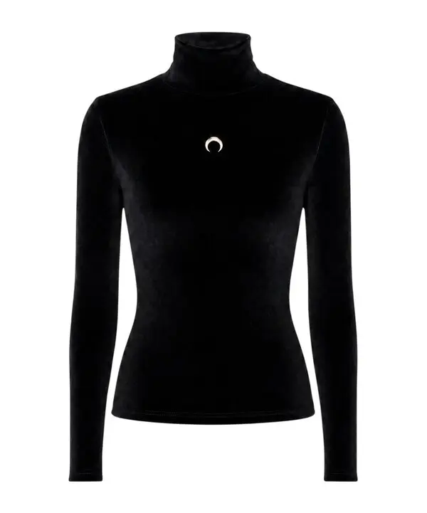 MARINE SERRE Moon Logo Velvet Fleece Long Sleeved Top - Black
