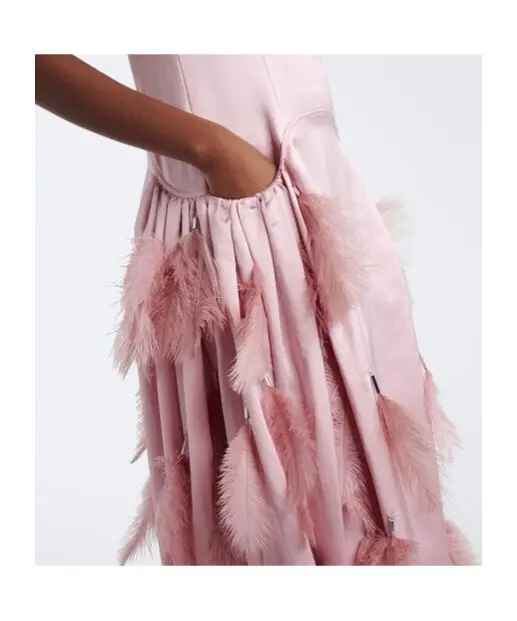 JACQUES WEI Feather-trimmed Satin Gown