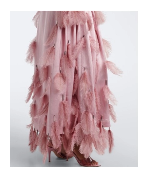 JACQUES WEI Feather-trimmed Satin Gown